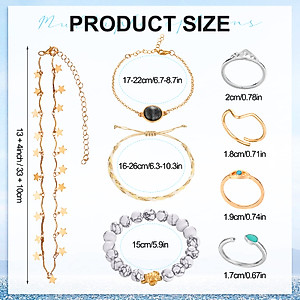 Batiyeer 60 Pcs Surfer Wave Strand, Summer Layered Choker Pendant Necklace Adjustable Multilayer Chain Necklaces Adjustable Bracelet Handmade Sunflower Rope Anklets Knuckle Rings (Elegant)