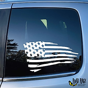 Road Rage Premium Vehicle Decals - Patriotic American Waving Flag Sticker 2 Pack- Car, Truck, Computer, Wall - White or Black 6 Year Premium Outdoor Vinyl (11x6 inch, Black)