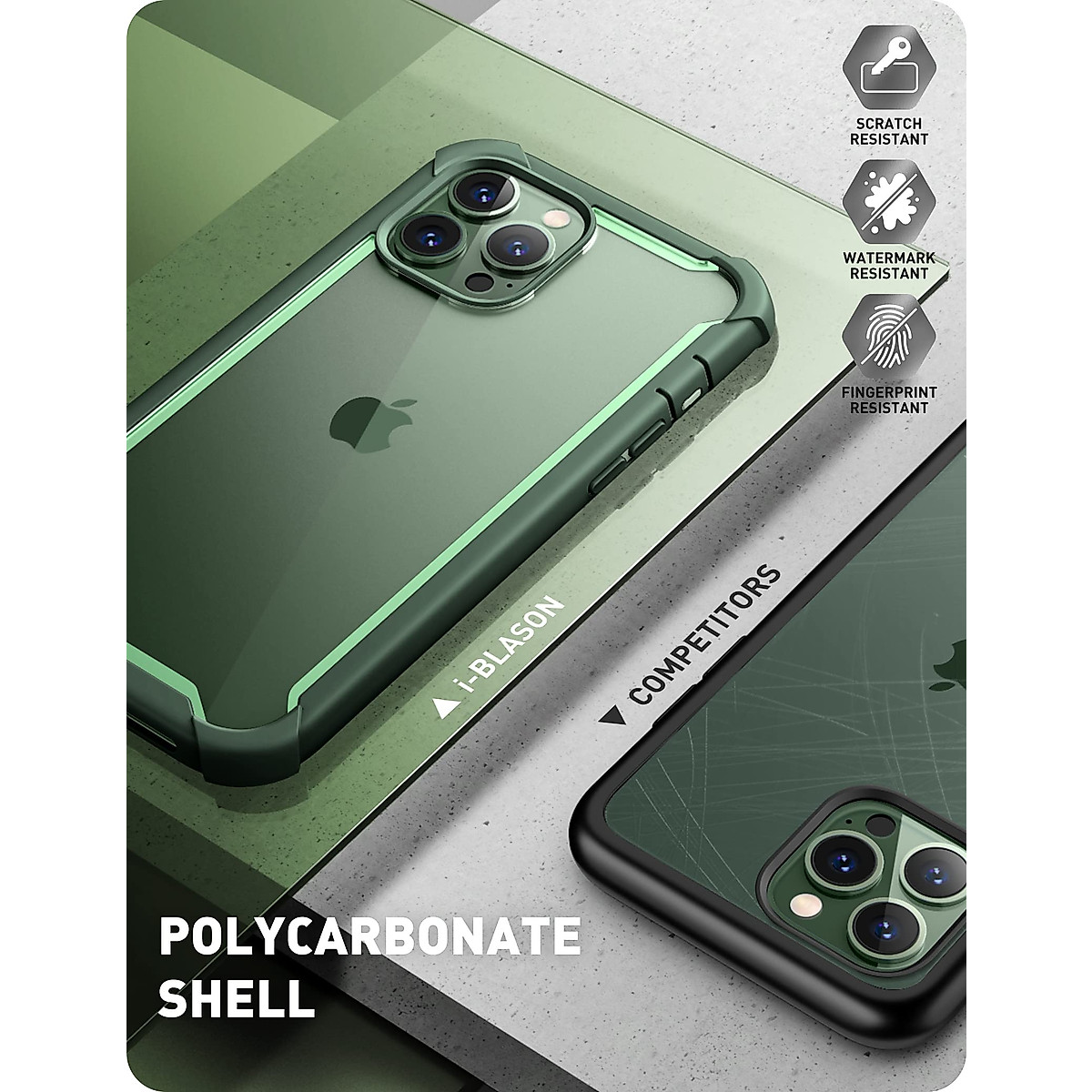 i-Blason Ares for iPhone 13 Pro Max Case 6.7 inch [Built-in Screen Protector] [Military-Grade Protection] Clear Full-Body Shockproof Rugged Bumper Phone Case for iPhone 13 Pro Max (Alpine Green)