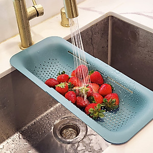 Makerstep Over the Sink Colander Strainer Basket - Expandable, Wash, Drain, and Dry. - New Home Kitchen Essentials, Multifunctional Kitchen Gadgets, Green