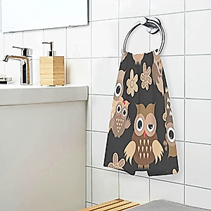Jucciaco Cute Cartoon Owls Cotton Towels for Bathroom, Soft Absorbent Hand Towel Set of 2 for Kitchen Yoga Gym Decorative, 16x28 inch