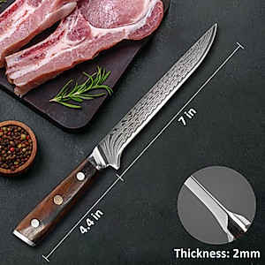 RedCall Boning & Fillet Knife,Ultra Sharp Japanese Boning Knife,Damascus Steel Butchers Knife,Full Tang & Ergonomic Handle Ideal Gift