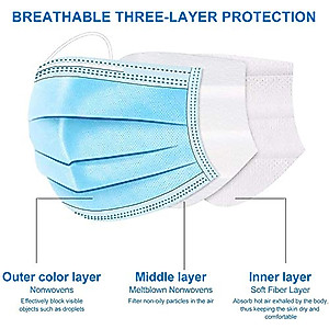 [500 Masks] Disposable Face Mask, 3-Ply Adult Masks, Single Use Facial Cover with Elastic Earloops For Home, Office, School, and Outdoors
