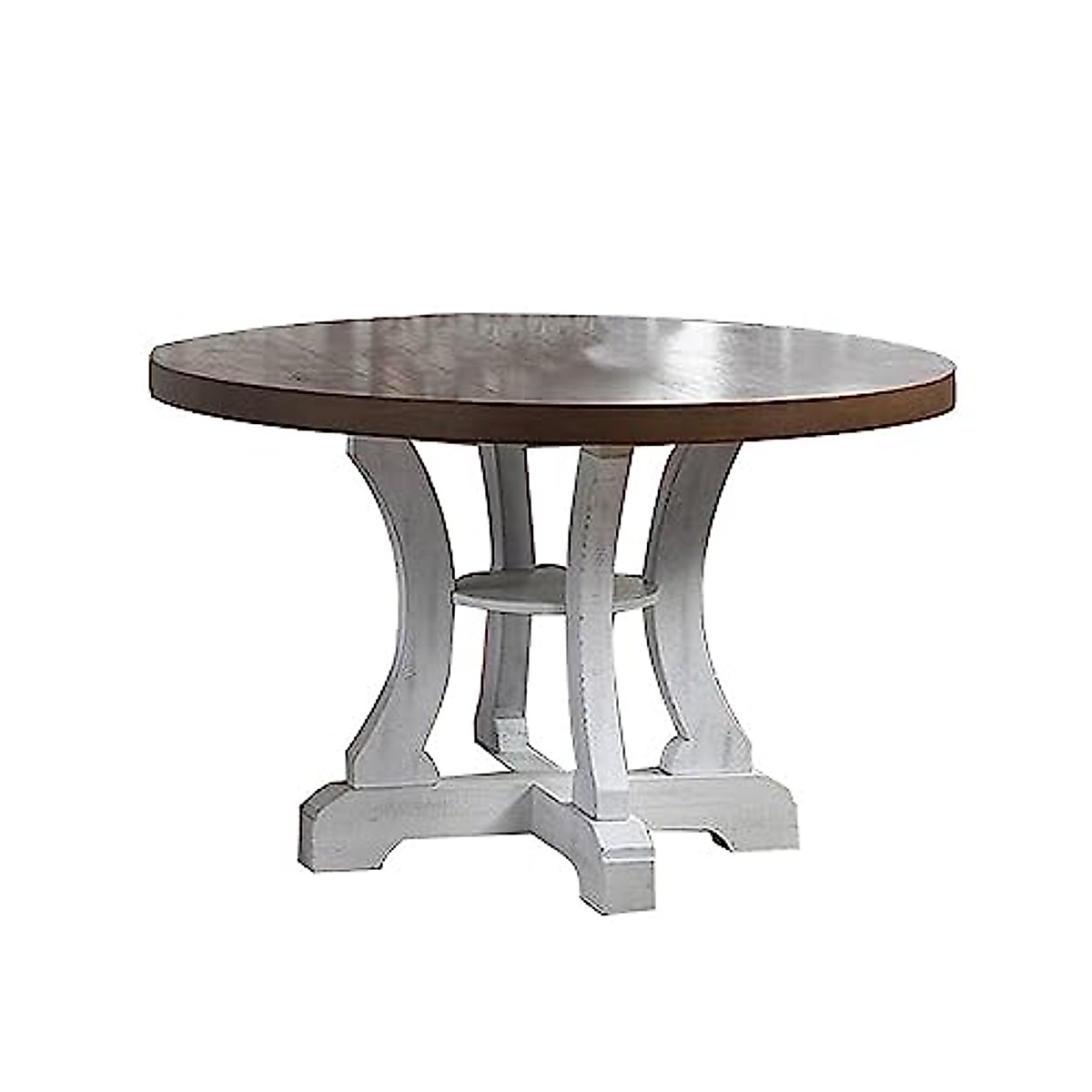 Benjara Neci 54 Inch Round Dining Table, Pedestal, Distressed Brown and White