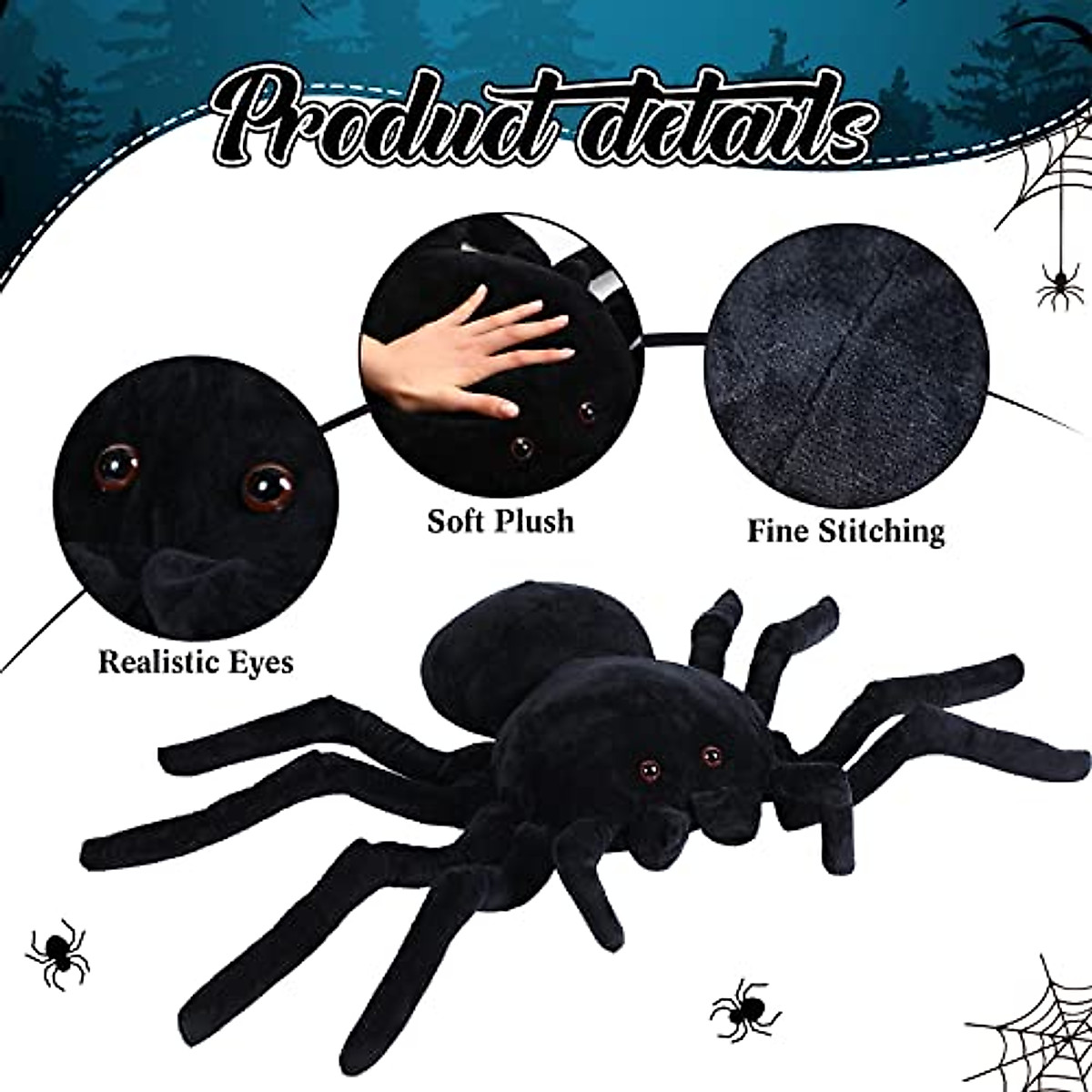 HyDren Halloween Giant Stuffed Spider Toy Huge Realistic Black Spider Stuffed Animal Plush Pillow Christmas Funny Prank Toys(15.75 x 9.84 Inch)