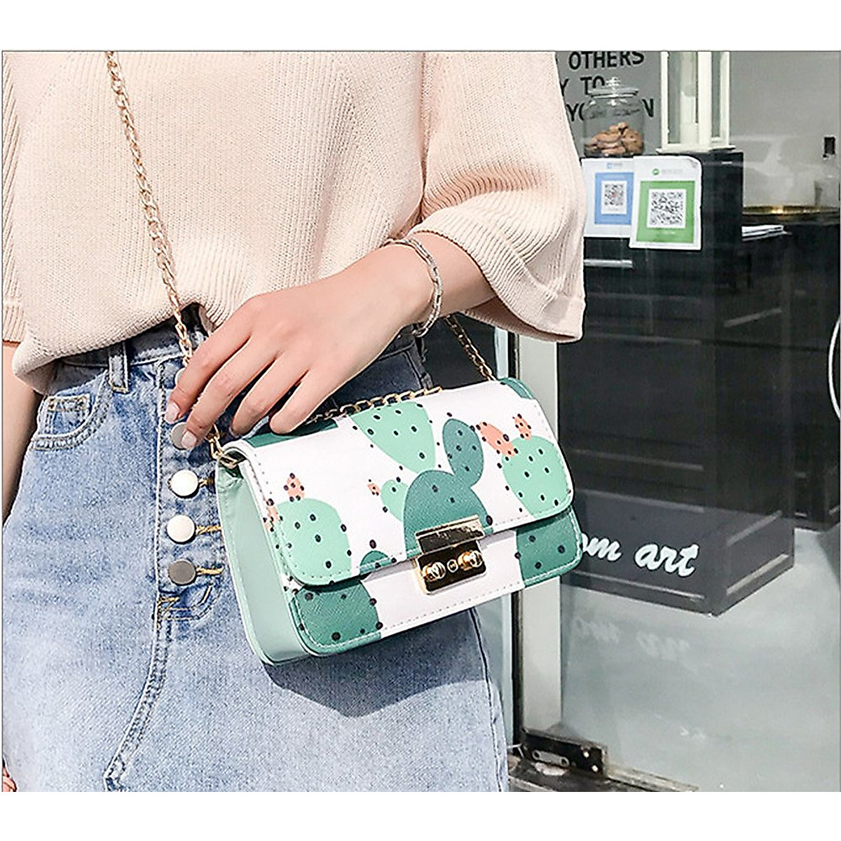 Mellshy Women Cute Cactus Printing Crossbody Bags for Women Chain Shoulder Bag Handbag Purse