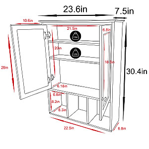 VEIKOU Oversized Bathroom Wall Mounted Storage Cabinet with Dual Mirror Doors, 30.4'' Hanging Medicine Cabinet for Bathroom, Bathroom Cabinet with Adjustable Shelves, White