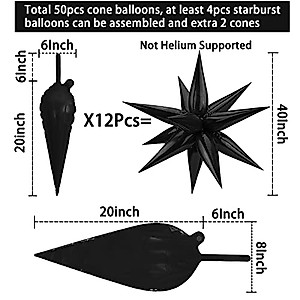 COVANNI Black Star Balloons Metallic 50 Pieces, Big 26 Inch Black Explosion Star Foil Balloons, Starburst Balloons Spike Balloons 12 Point Black Star Cone Balloons for Wedding Baby Shower Photo Props