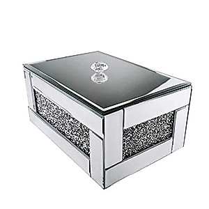 BANQLE Jewelry Box Watch Box Mirrored Makeup Organizer for Dresser Crystal Vanity Box Silver Bling Crushed Diamond