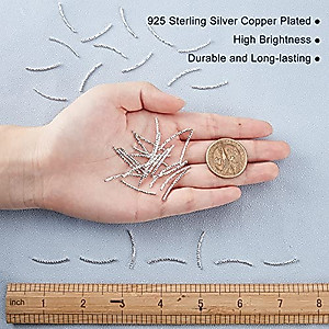 CREATCABIN 1 Box 40Pcs Curved Tube Beads 925 Sterling Silver Plated Brass Sleek Noodle Bead Long Large Hole Spacer Connectors Bulk for DIY Jewelry Making Bracelets Necklaces Findings