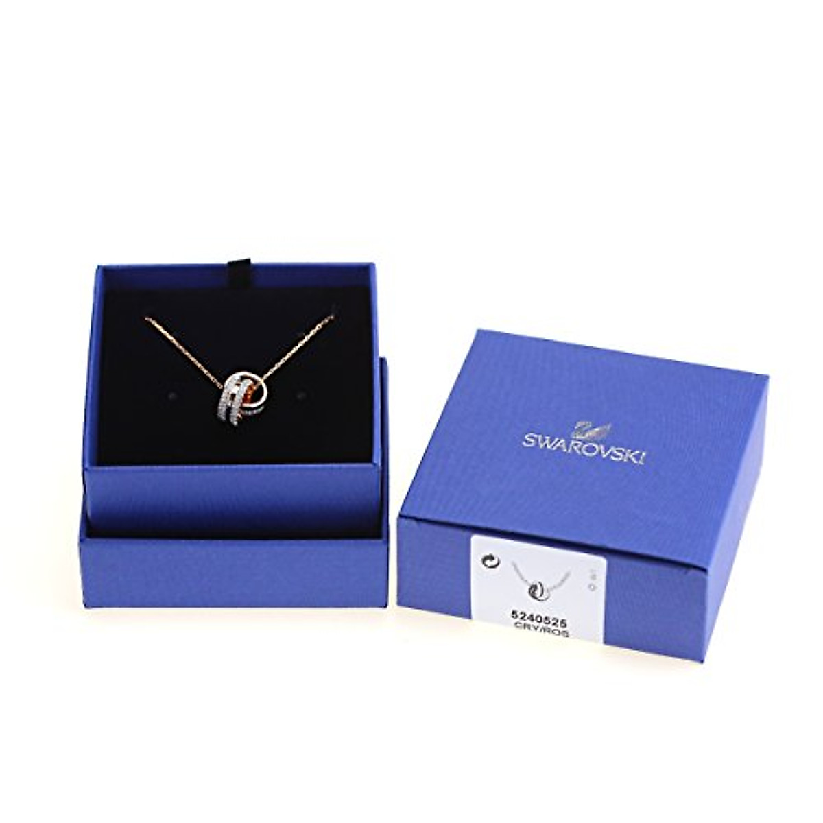 SWAROVSKI Further Collection Women's Necklace, Intertwined Circle Pendant with White Crystals and Rose-Gold Tone Plated Chain