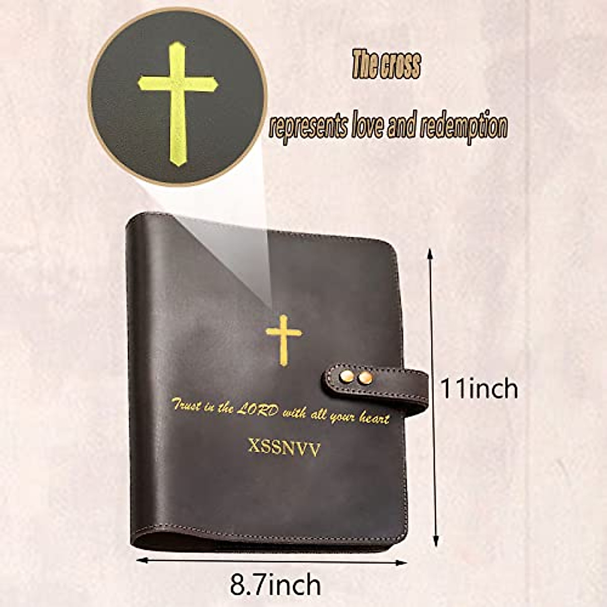 Leather Bible Cover Leather Book Cover Large Men's Classic Bible Cover Perfect Gift for Men, Women, Father, Mother, Friends [Trust in The Lord] Leather Bible Covers for Men Bible Gifts Carrying Case