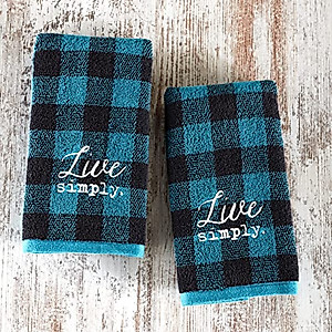 The Lakeside Collection Hand Towel Set - Live Simply Blue Buffalo Check Cotton Bathroom Hand Towels