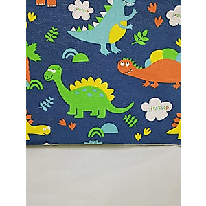 ACMUUNI REC Canvas Clothes Basket Laundry Hamper with Handles Waterproof Cotton Storage Organizer Perfect for Kids Boys Girls Toys Nursery Gift Basket (REC blue dinosaur)