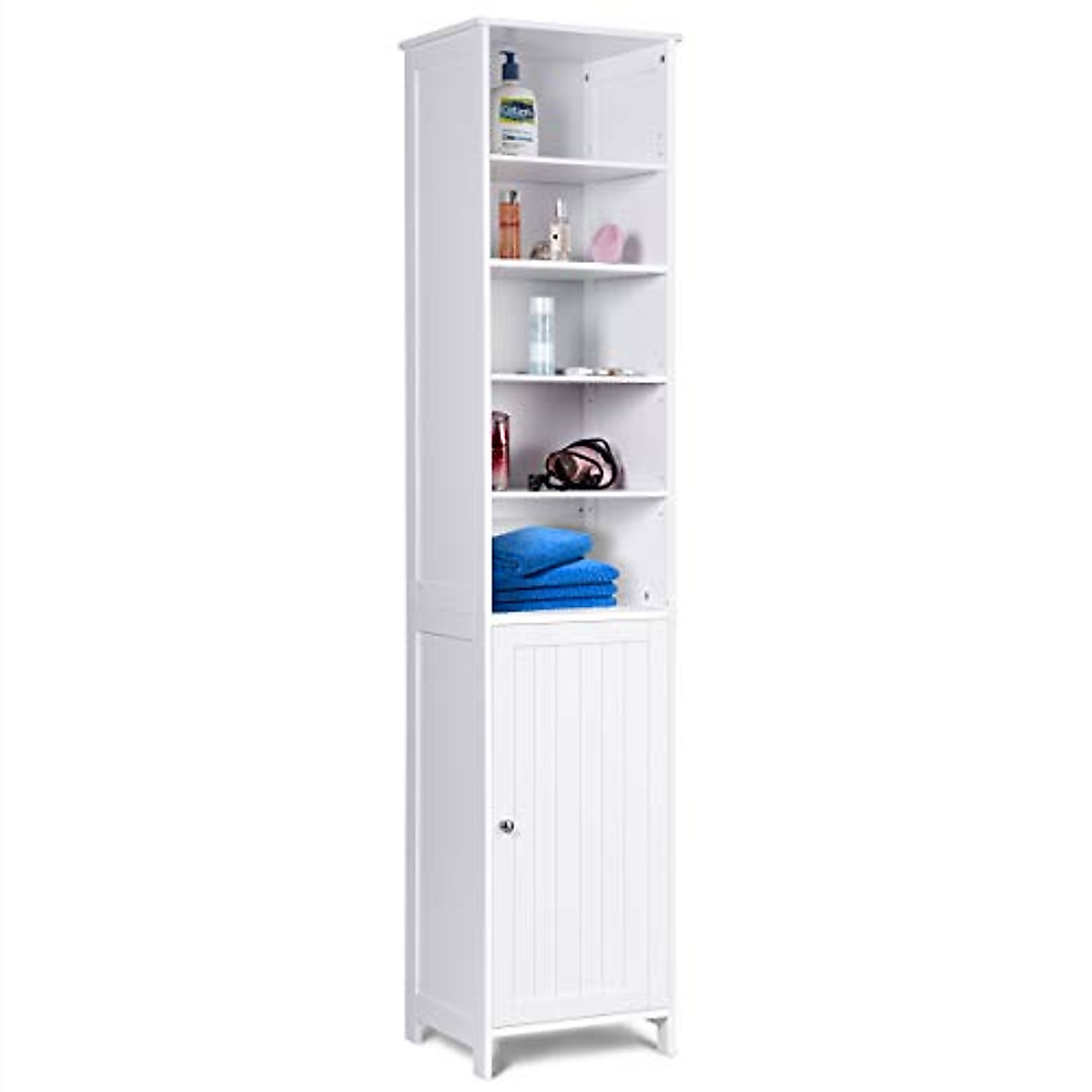 WATERJOY 72'' Tall Cabinet, Standing Tall Storage Cabinet, Wooden White Bathroom Cupboard with Door and 5 Adjustable Shelves, Elegant and Space-Saving