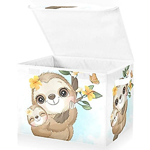innewgogo Sloth Storage Bins with Lids for Organizing Organizer Containers with Handles Oxford Cloth Storage Cube Box for Bed Room