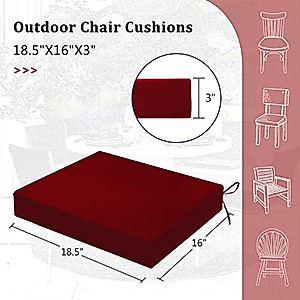 Cozyide Outdoor Chair Cushions, Waterproof Patio Seat Cushions with Adjustable Straps, Square Corner Patio Chair Cushions for Garden, Burgundy, 18.5x16x3 Inch (Pack of 4)