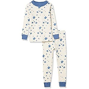Moon and Back by Hanna Andersson Unisex Toddlers' Organic Cotton Long-Sleeve Top and Bottom Pajama Set, Blue Ecru Stars, 2T