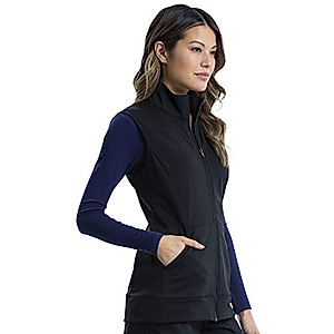Cherokee Women Scrubs Vest Workwear Revolution Zip Front Knit WW521, L, Black