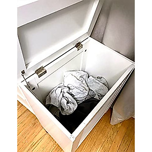 Modern White Wooden Hamper with Flip Lid, Bathroom Hamper Organizer, Portable Laundry Basket for Small Space, Wood Storage Bin Basket, Contemporary Design Clothes Basket Bin, Ventilated Construction