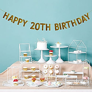 HAPPY 20TH BIRTHDAY Banner for 20th Birthday Party Decorations Pre-strung No Assembly Required Gold Glitter Paper Garlands Banner Letters Gold Betteryanzi