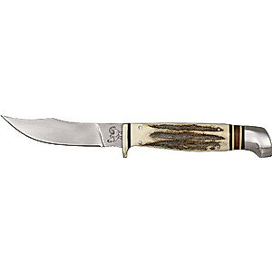 Hen & Rooster Stag Damascus Bowie Fixed Blade Knife, 3.5in, Damascus Upswept ...