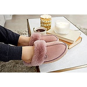 Dearfoams Womens Fireside Sydney Shearling Fur Indoor/Outdoor Scuff With Wide Widths Slipper, Dusty Pink, 9 US
