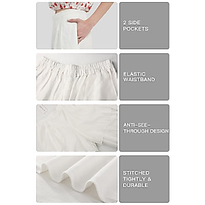 PACIBE Women's Drape Linen Pants Summer Wide Leg Trousers Compact Fabric with Pockets, XL, White