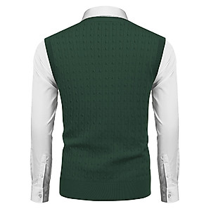 COOFANDY Men's Sleeveless Sweater Vest V-Neck Casual Cable Knit Button Down Cardigan Vest Green