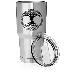 Smooth Body Tumbler Stainless Steel Vacuum Insulated Travel Mug Cup Gift Celtic Tree Of Life Irish (30 oz, Stainless Steel)
