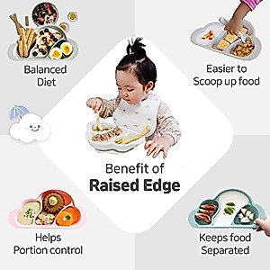 Mother's Corn Suction Plate for Baby | Divided Food-Grade 100% Silicone Feeding Bowls and Dishes for Kids, Infants & Toddlers - BPA-Free, Microwave, Dishwasher & Oven Safe | Cloud Design | Pink