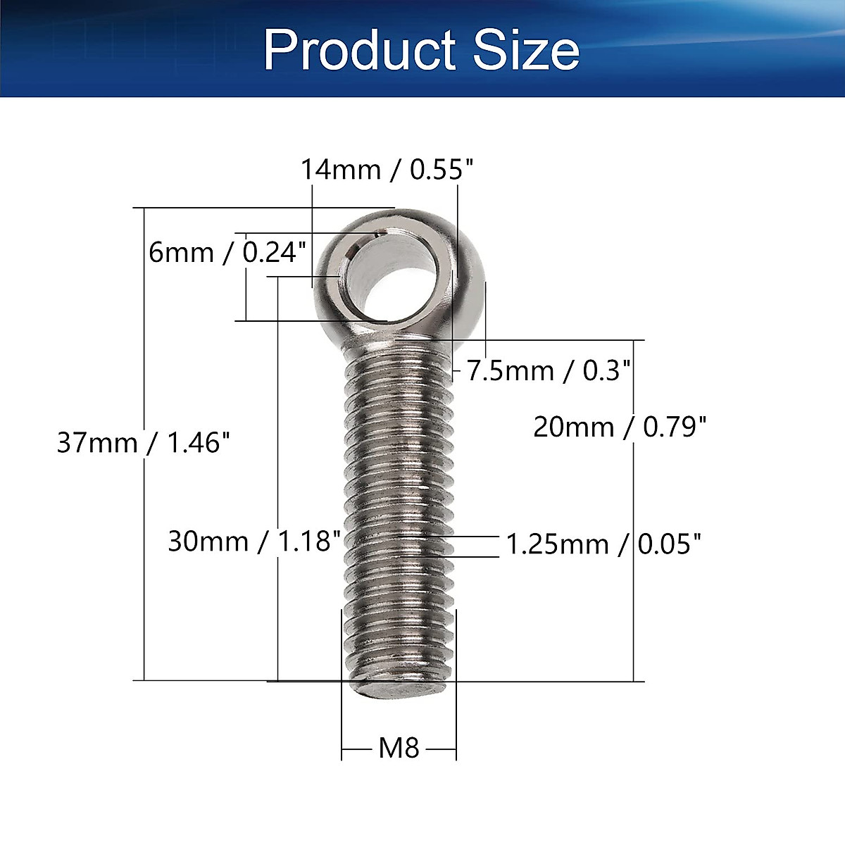 Heyiarbeit M8 x 30mm 304 Stainless Steel Machinery Shoulder Lifting Eye Bolt Metric Thread 4pcs