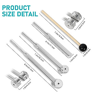 Tuning Fork Sets (128Hz, 256Hz, 512Hz) of 3 Pack with Reflex Hammer for Chakra/Healing/Medical/Sound Therapy/DNA Repair, Gift for Buddhists