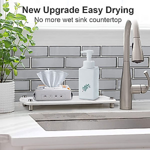 Fellibay Home Quick Dry Sink Organizer, Fast Drying Diatomaceous Earth Stone Sink Tray, Diatomaceous Earth Bathroom Kitchen Sink Organizer Lotions Bottle Drying Rack (White)