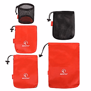 REDCAMP Stuff Sack Set of 5, Lightweight Mesh Nylon Drawstring Storage Bag Pouch for Travelling Hiking Red