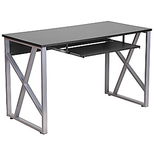 Flash Furniture Salvador Black Computer Desk with Pull-Out Keyboard Tray and Cross-Brace Frame
