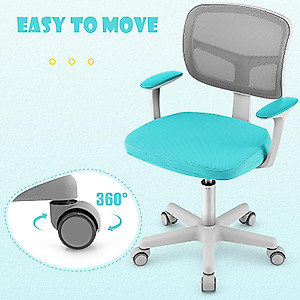 POWERSTONE Kids Desk Chair, Adjustable Mesh Computer Chair with Armrest, Soft Cushion and Mid Back Swivel Office Chair for Teens Students (Green)