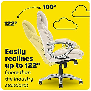 Serta AIR Health and Wellness Executive Office Chair, High Back Big and Tall Ergonomic for Lumber Support Task Swivel, Bonded Leather, Comfortable Cream