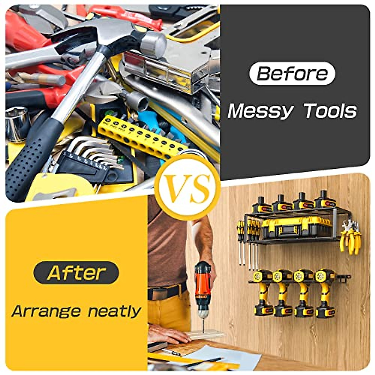 Tafatee Power Tool Organizer Wall Mount,Separate Design 3 Layers Cordless Tool Organizers and Storage Drill Holder Heavy Duty Metal Tool Shelf Utility Storage Rack for Tool Room Workshop Garage Perfect for Dad Father's Day Gifts(2 Pack)