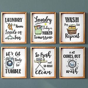 Funny Laundry Rules Sign Painting, Creative Laundry Saying Art Prints (8”X10”,Unframed), 6 Set, Funny Modern Minimalist Wall Art Poster For Laundromat Wash Room Decor