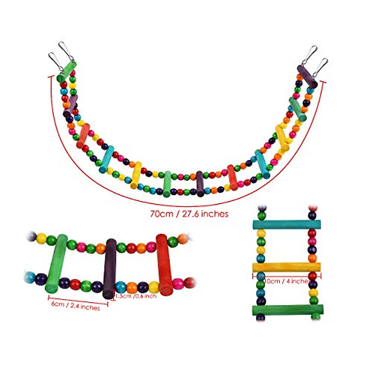 DS. DISTINCTIVE STYLE Bird Ladder Toys Coloured Flexible Parrot Swing Bridge Wooden Cockatiel Cage Hanging Climbing Ladder (27.6 in (12 Steps))