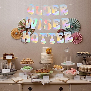 BEISHIDA Iridescent Glitter Older Wiser Hotter Banner -NO DIY - Pre-Strung Birthday Banner Decoration for 40th 50th 60th 70th 80th Women Funny Cute Birthday