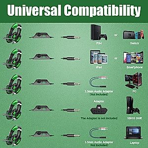 BENGOO G9000 Stereo Gaming Headset for PS4 PC Xbox One PS5 Controller, Noise Cancelling Over Ear Headphones with Mic, LED Light, Bass Surround, Soft Memory Earmuffs for Laptop Mac - Green