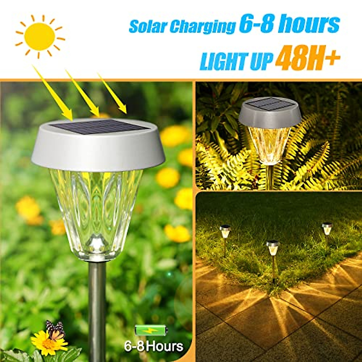 Aulanto Solar Pathway Lights Outdoot 6Pack, 7colors 40LUM Solar Pathway Lights Bright,Metal Garden Lights Solar Powered Waterproof for Pathway Yard Lawn Walkway