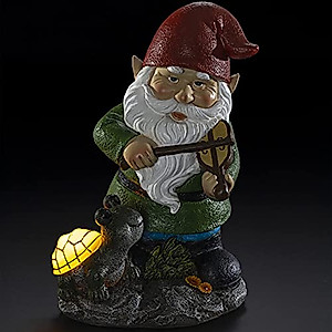 VP Home Fiddler Gnome with Glowing Turtle Solar Powered LED Outdoor Decor Garden Light Great Addition for Your Garden Solar Powered Light Garden Gnome Christmas Decorations Gifts