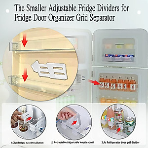 16Pcs Fridge Divider set, 8 Bigger Refrigerator Dividers for Glass Shelves in Freezer Cupboard Cabinet Drawer, with 8 Smaller Adjustable Fridge Dividers for Fridge Door Organizer Grid Separator.