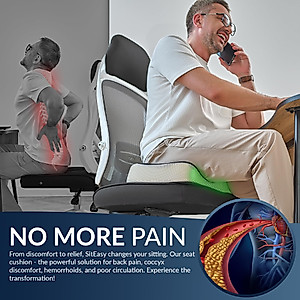 SitEasy Orthopedic Seat Cushion - Pain Relief for Back, Tailbone & Hemorrhoids - Memory Foam Office Chair Cushion for Desk, Car & Wheelchair - Pressure-Relieving Butt Pillow for Sitting Comfort