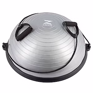 ZELUS Balance Ball Trainer Half Yoga Exercise Ball with Resistance Bands and Foot Pump for Yoga Fitness Home Gym Workout (Gray)