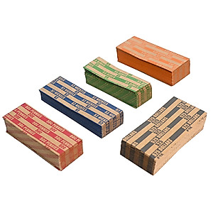 NATURALABEL 250 Assorted Flat Coin Wrappers, 50 Each of Quarters, Dollars, Dimes, Nickels, Pennies, Coin Striped Kraft Packing