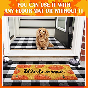 Geelin 2 Pcs Thanksgiving Day Doormat Front Door Mat Pumpkin Fall Welcome Mat Indoor Non Slip Black White Buffalo Checkered Rug Door Entrance Mat for Indoor Outdoor